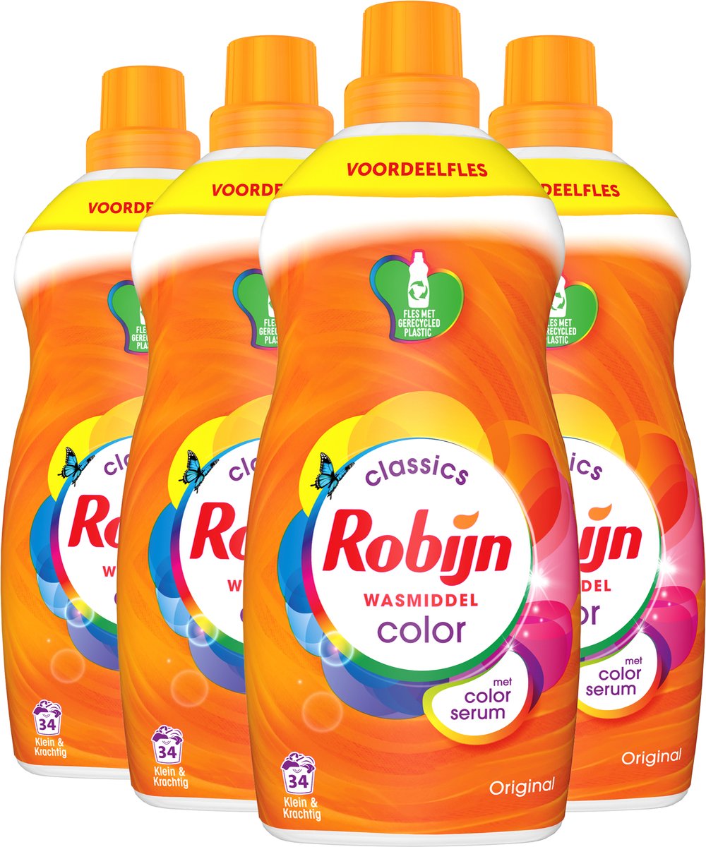 4x Robijn Klein & Krachtig Wasmiddel Color 34 Wasbeurten 1,19 liter | bol