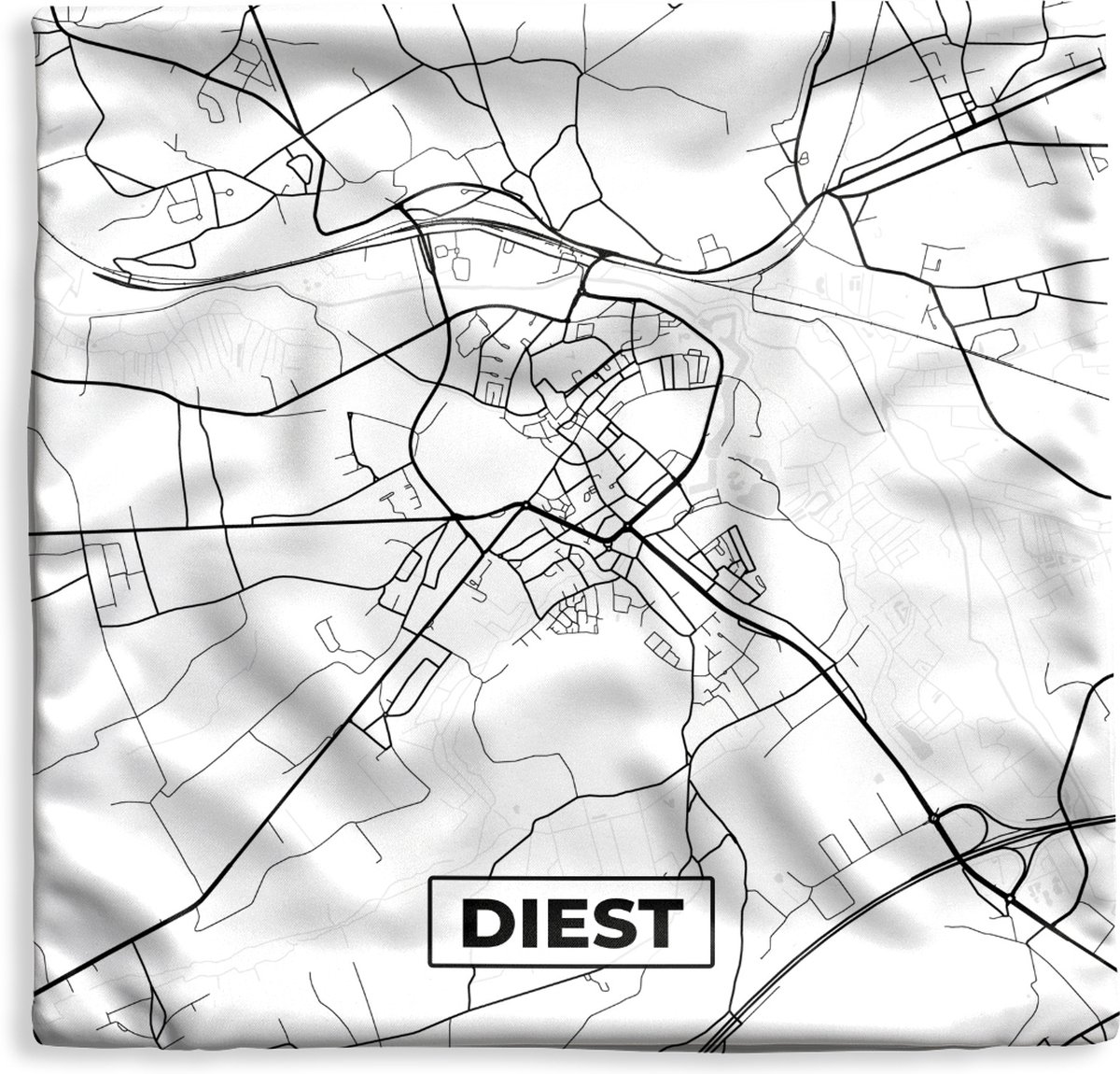 Kussenhoes 60x60 Cm Zwart Wit België Plattegrond Stadskaart Kaart Diest