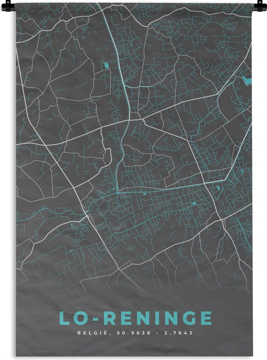 Wandkleed - Wanddoek - België – Lo Reninge – Stadskaart – Kaart – Blauw ...