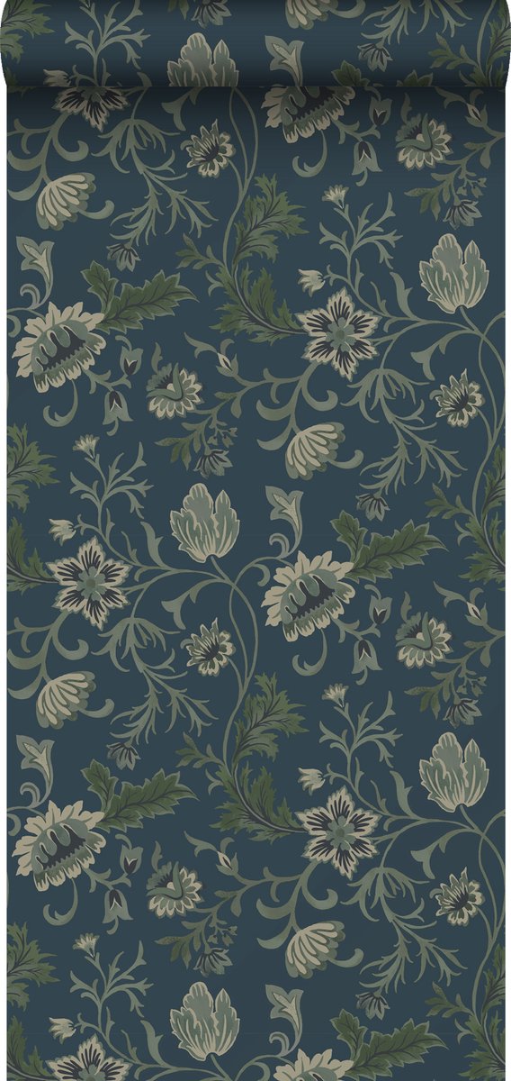 ESTAhome behangpapier vintage bloemen donkerblauw en groen - 139416 ...