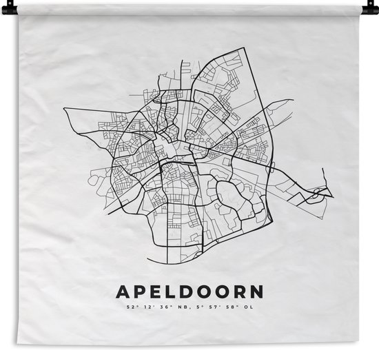 Wandkleed - Wanddoek - Stadskaart – Zwart Wit - Kaart – Apeldoorn – Nederland –... | bol