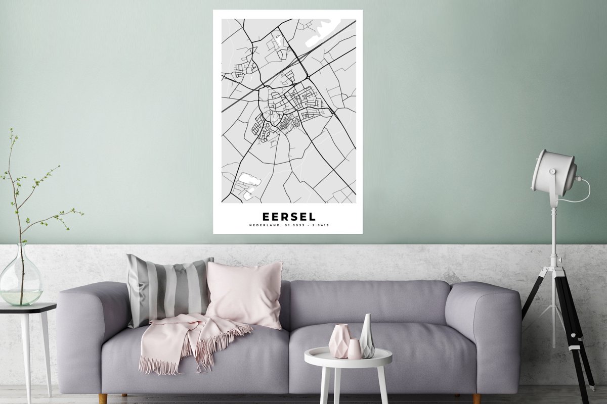 Poster Kaart - Nederland- Stadskaart - Eersel - Plattegrond - 80x120 cm ...