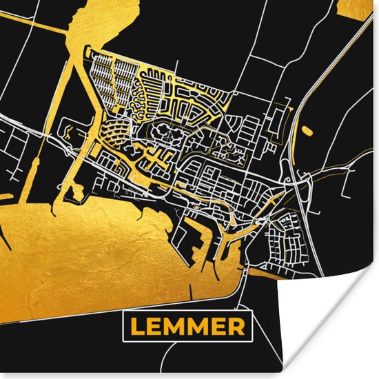 Poster Lemmer - Black and Gold - Stadskaart - Kaart - Plattegrond ...