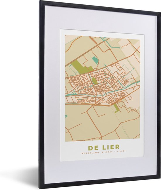 Fotolijst incl. Poster - De Lier - Stadskaart - Kaart - Vintage ...