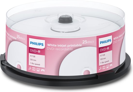 Philips DVD-R - 4,7GB - Speed 16x - Printbaar - Spindle - 25 stuks | bol.com