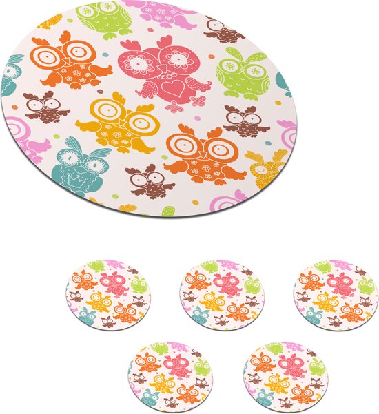Onderzetters voor glazen - Rond - Patronen - Uil - Regenboog - 10x10 cm ...