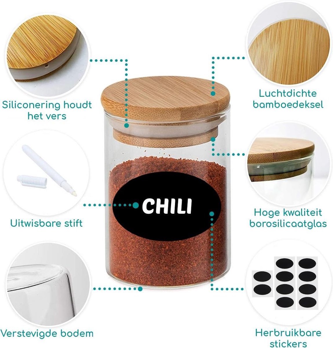 Quality Needz - Voorraadbussen - 250 ML - Glazen Potjes Met Deksel ...