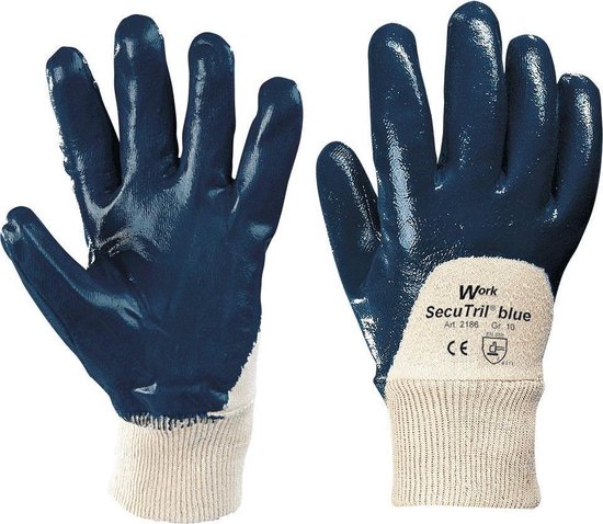Nitril handschoen ESV WORK SecuTril Blue gebreide pols L | bol