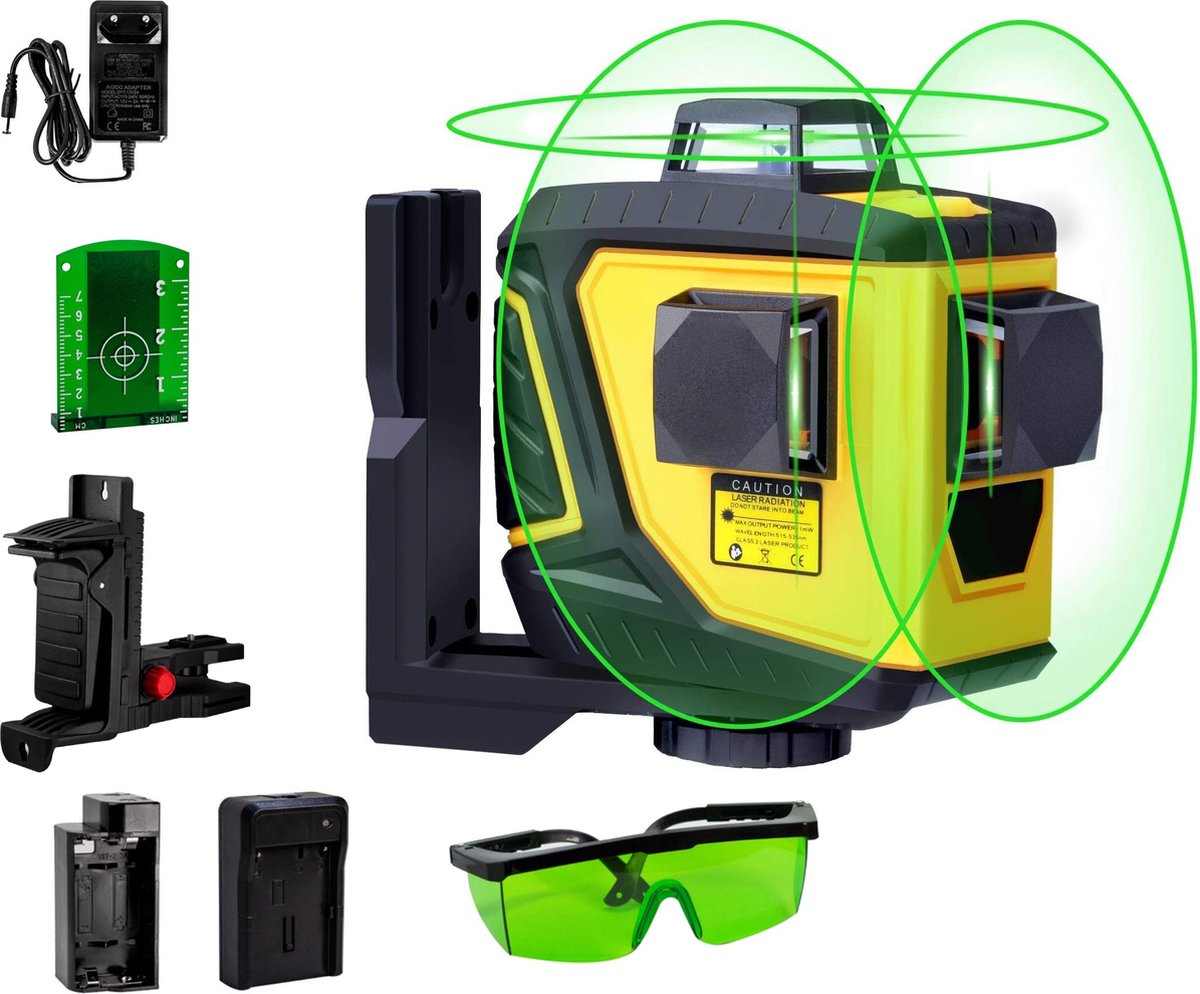 12 Lijnen - 360° Nelfnivellerende Kruislijnlaser Pakket - Inclusief ...