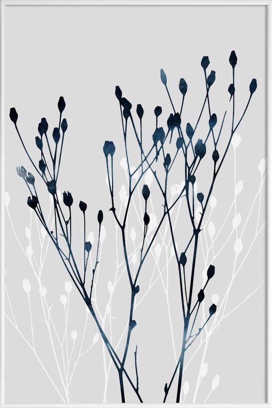 JUNIQE - Poster in kunststof lijst Watercolor Leaves 12 -30x45 /Blauw ...