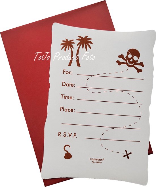 Amscan piraten uitnodigingen - kinderfeestje - 8 stuks - 8 enveloppen ...