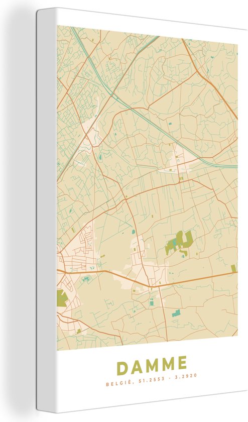 Canvas Schilderij Damme - Kaart - Vintage - Stadskaart - Plattegrond ...