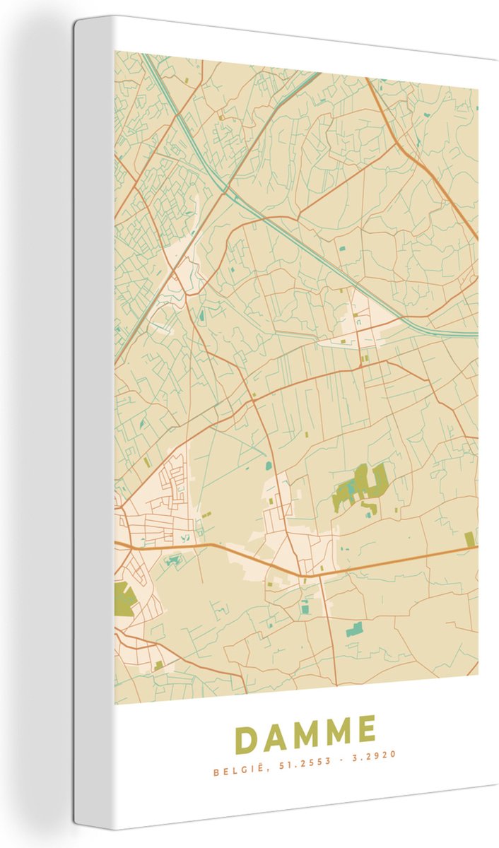 Canvas Schilderij Damme - Kaart - Vintage - Stadskaart - Plattegrond ...