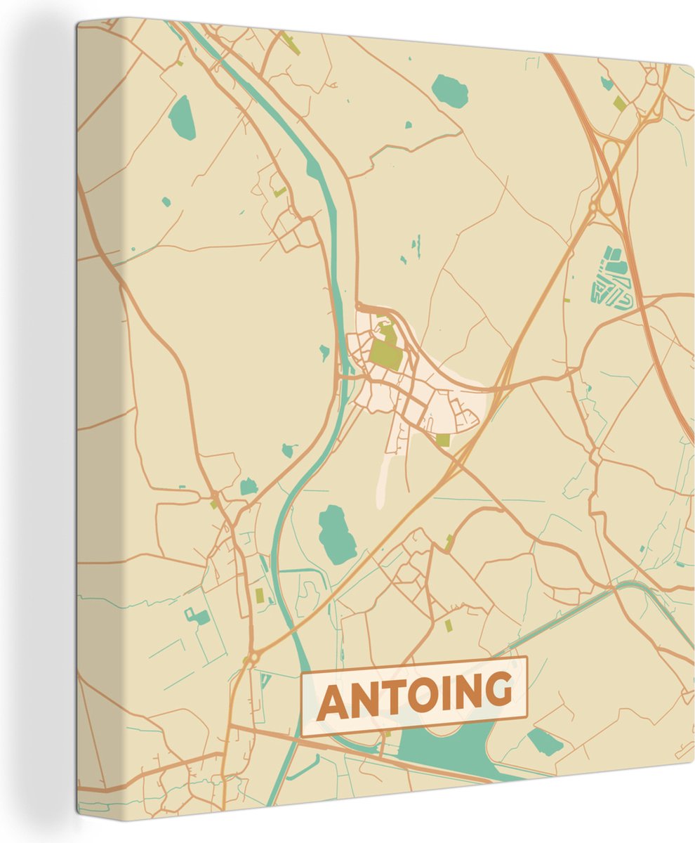 Toile Peinture Carte - Antoing - Plan d'Etage - Plan de Ville - Vintage ...