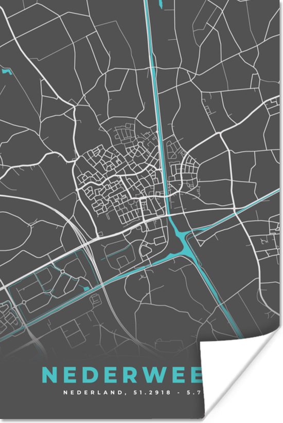 Poster Nederweert - Stadskaart - Kaart - Plattegrond - 120x180 cm XXL ...