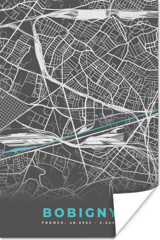 Poster Kaart – Stadskaart – Frankrijk - Bobigny - Plattegrond - 80x120 ...