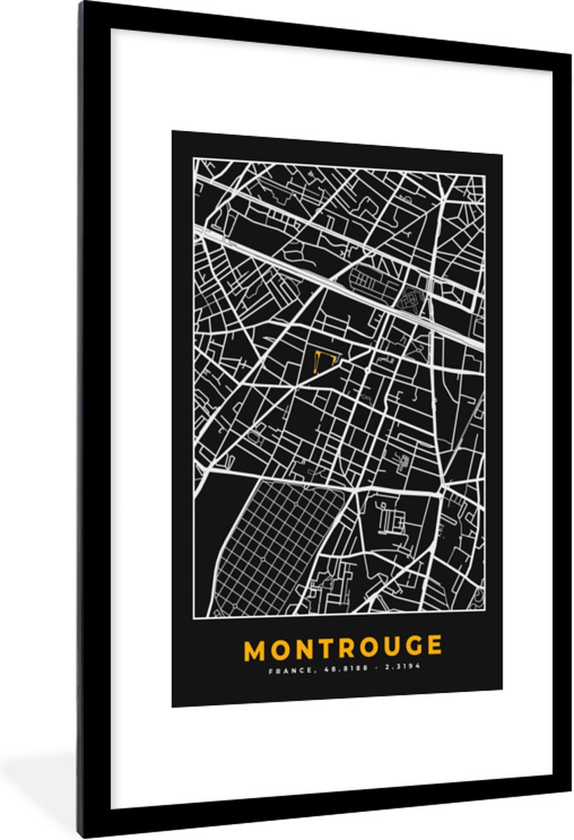 Fotolijst incl. Poster - Frankrijk - Montrouge - Stadskaart - Kaart ...