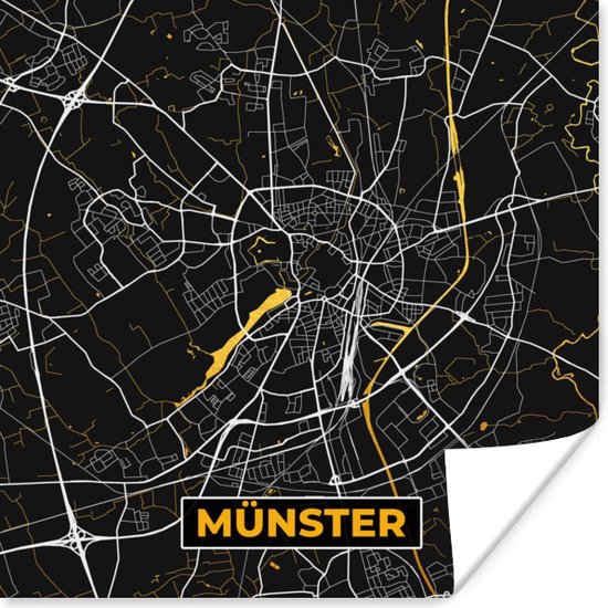 Poster Duitsland - Münster - Stadskaart - Plattegrond - Kaart - Goud ...