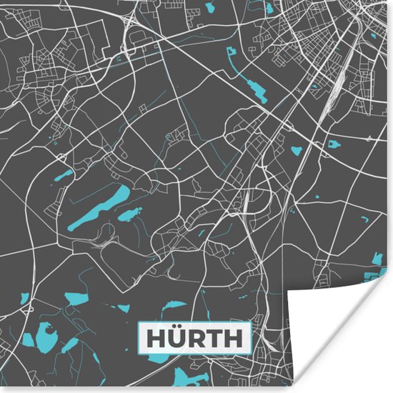 Poster Kaart – Plattegrond – Stadskaart – Hürth – Duitsland – Blauw ...