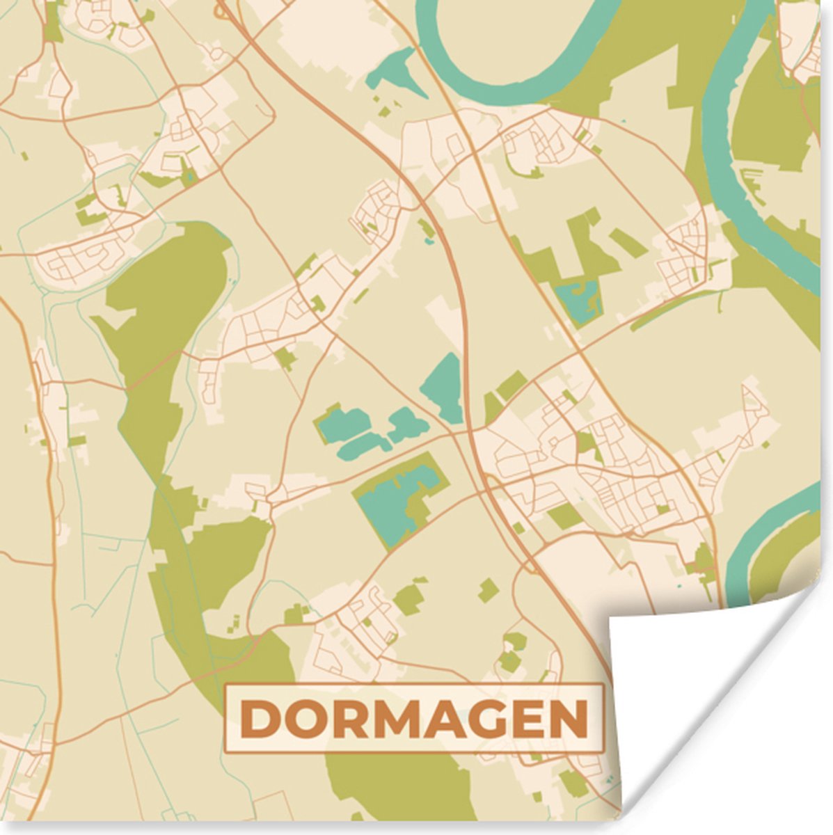 Poster Dormagen - Plattegrond - Kaart - Vintage - Stadskaart - 50x50 cm ...