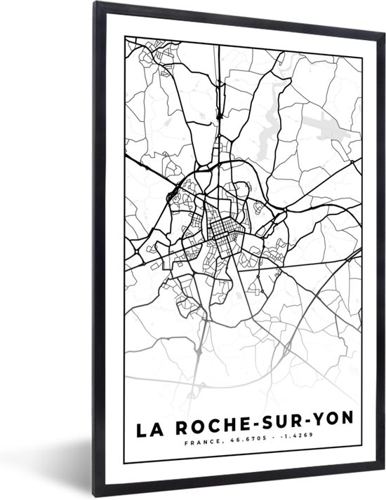 Fotolijst incl. Poster Zwart Wit- Stadskaart - Plattegrond - La Roche ...