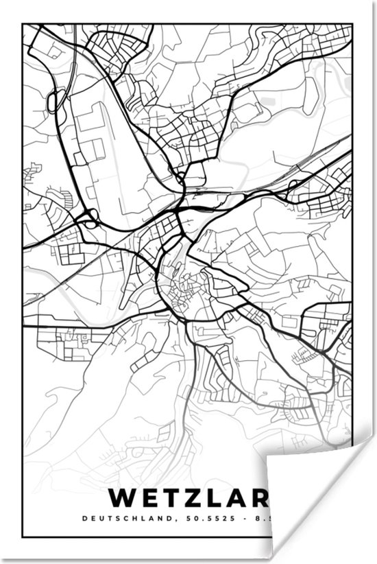 Poster Wetzlar - Plattegrond - Kaart - Stadskaart - 80x120 cm | bol