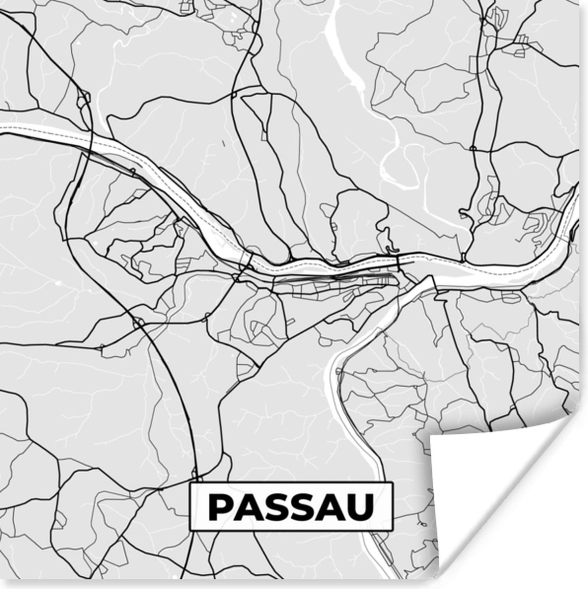 Poster Passau - Kaart - Stadskaart - Plattegrond - Duitsland - 30x30 cm ...