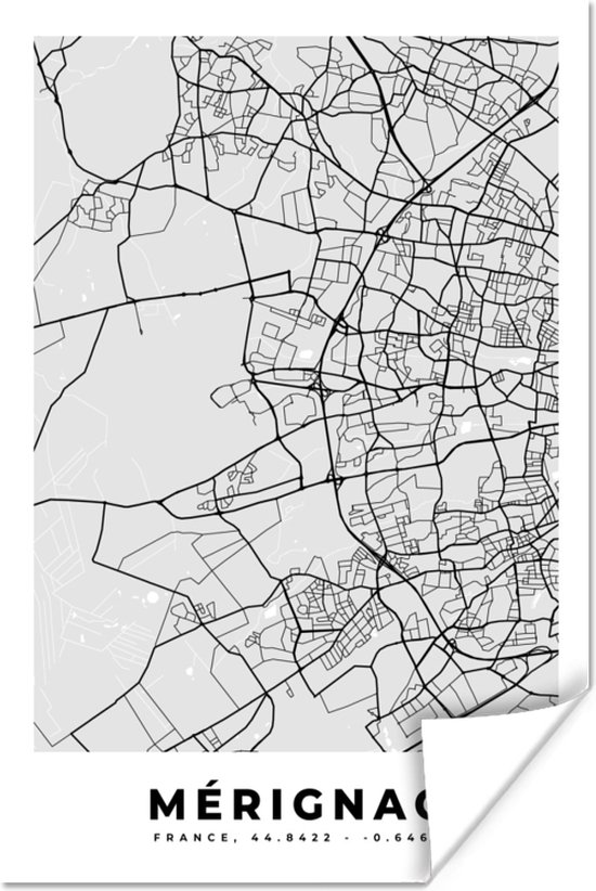 Poster Kaart - Stadskaart - Mérignac - Plattegrond - Frankrijk - 80x120 ...