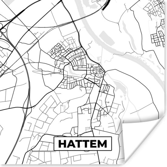 Poster Plattegrond - Hattem - Kaart - Stadskaart - 50x50 cm | bol