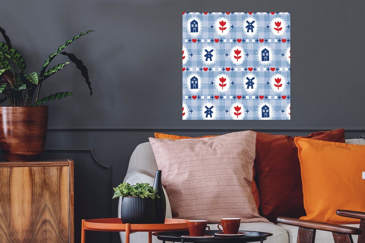 Poster tekening van een Delfts blauw patroon met Nederlandse symbolen ...