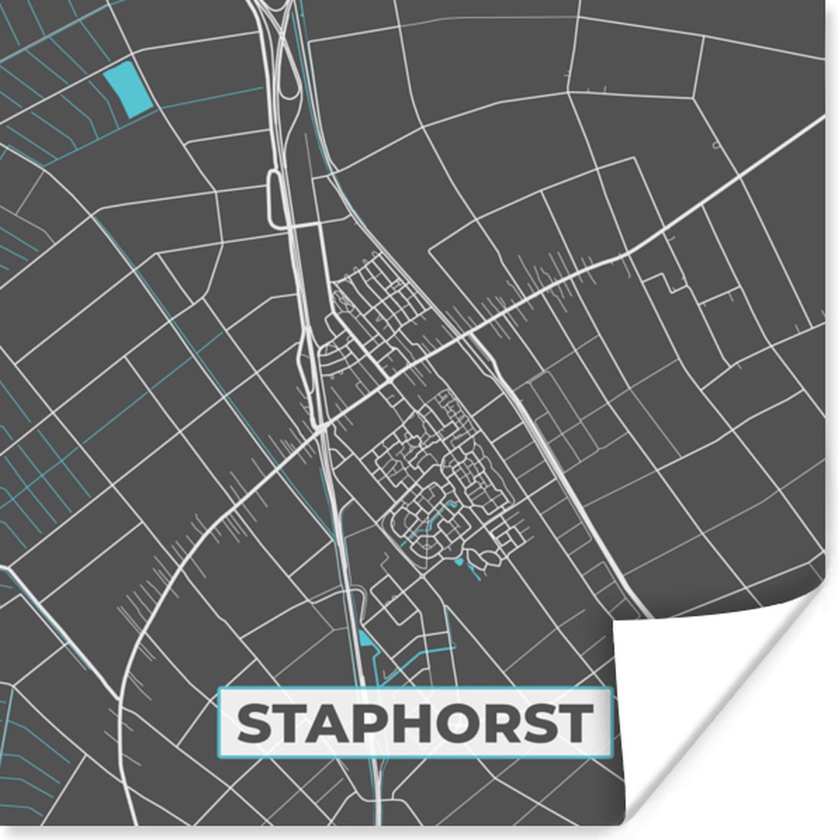Poster Plattegrond - Kaart - Staphorst - Stadskaart - 100x100 cm XXL ...