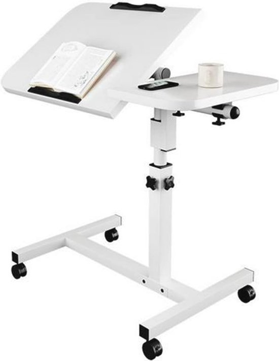 Verstelbare Laptoptafel met Wielen - Hoogte 61,5 tot 96,5 cm, Kantelbaar, Max. 15 kg | bol