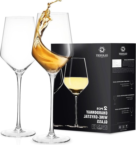 Crystal Wine Glasses Set of 2 - Mouth Blown, Long Handle, Modern Wine ...