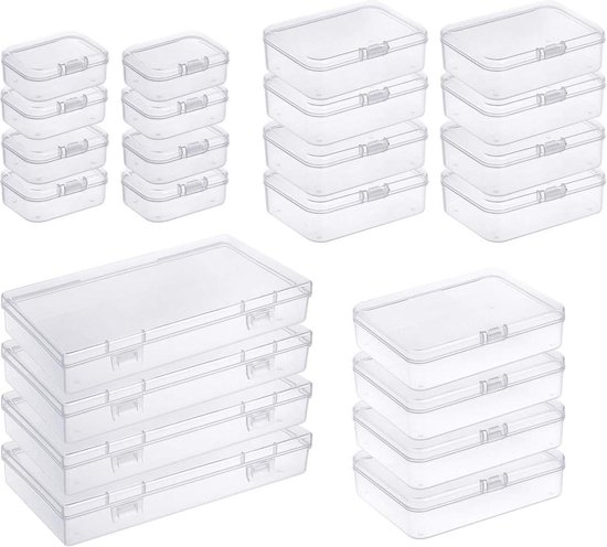 24 Pcs Mixed Sizes Rectangular Empty Mini Clear Plastic Storage Box ...