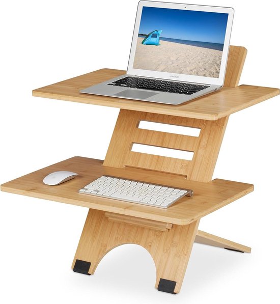 Verstelbare bureau verhoger - 2 planken - bamboe - zit-sta-verhoger ...