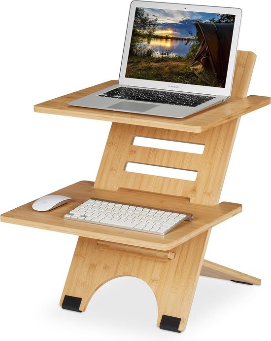 in hoogte verstelbare bureauverhoger met 2 planken - bamboe - zit sta ...