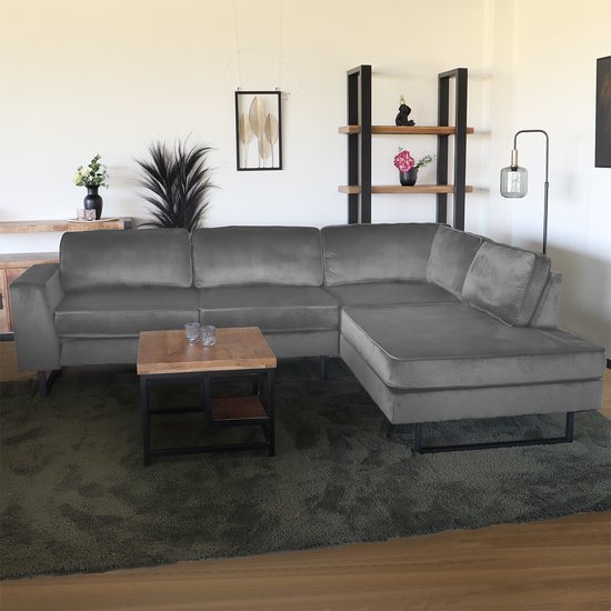 Hoekbank design Puckerto 290cm bank velvet grijs hoek loungebank rechts ...