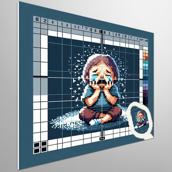 Pixel art huilend kind schilderij | Gebroken emotie vastgelegd in pixel ...