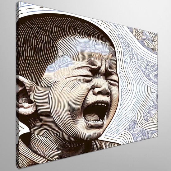 Line art huilend kind schilderij | Tranen van de onschuld: een ...