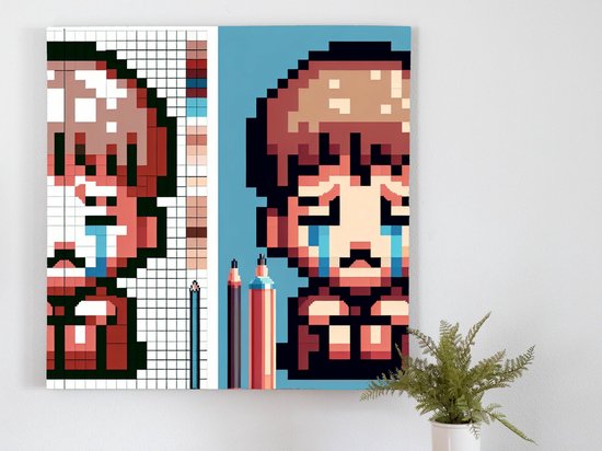 Pixel art huilend kind schilderij | Pixelated tears: a mosaic of sorrow ...