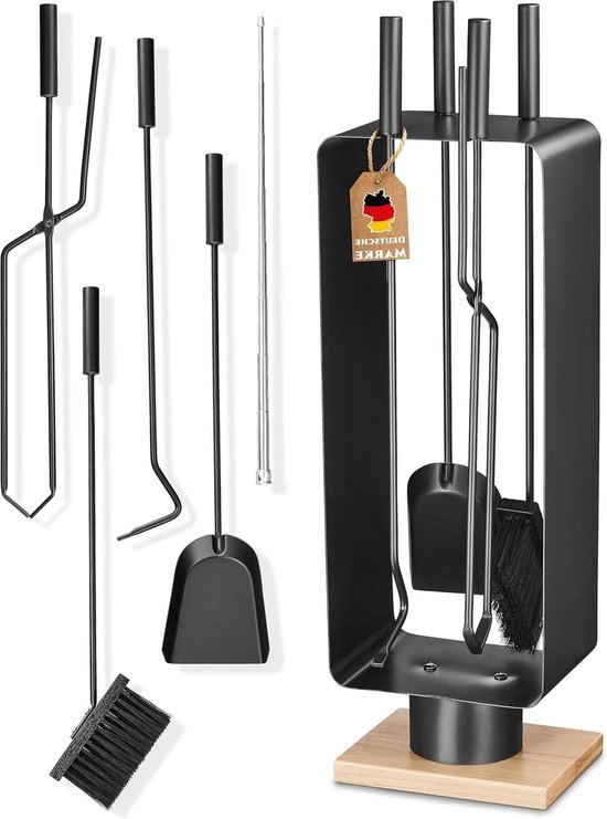 Haardset modern - haardgarnituur zwart met bezem schep en pook ...