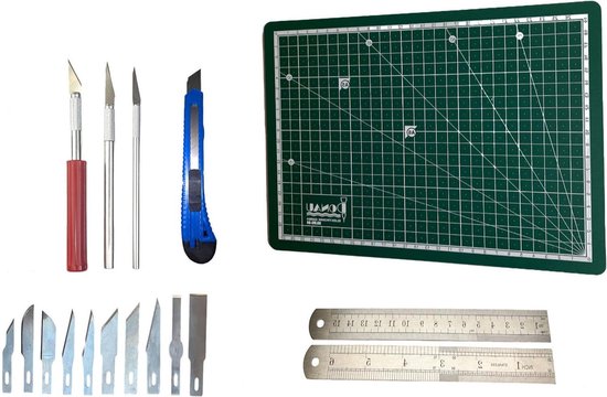 Snijmatset A4 - 13-delig knutselmes - cuttermes en stalen liniaal 150 ...