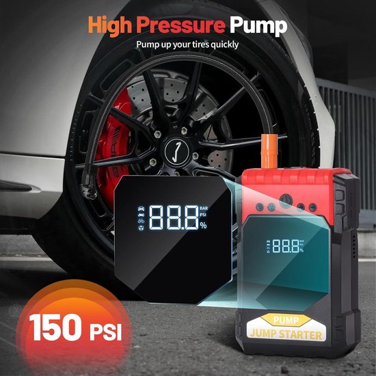 Autoaccubooster met compressor 2000 A voor motorfiets-auto - accu ...