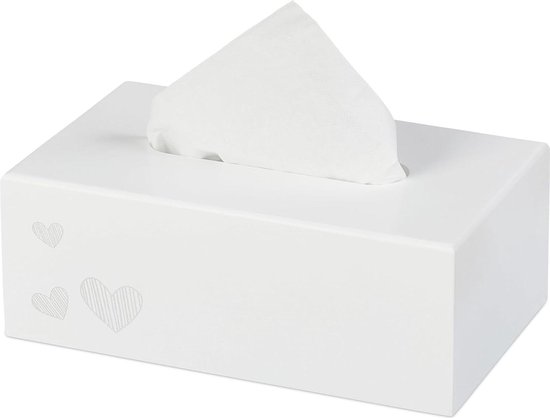 Tissue box hartjes - 9x25x15 cm - rechthoekig - modern - wit | bol