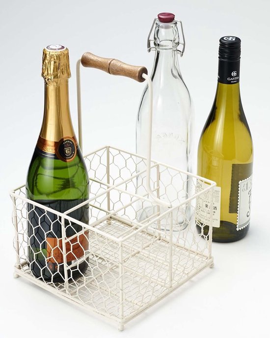 Stijlvolle Houten Flessenhouder voor Vier Flessen met Vintage Uiterlijk ...