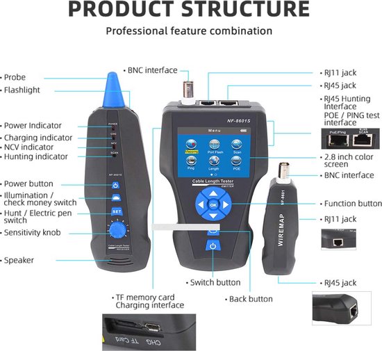Multifunctionele Ethernet Kabeltester met PING/POE - Nauwkeurige ...