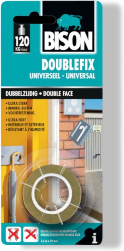 Bison Doublefix 1,5 meter x 19 mm - Extra Sterke Universele Montagetape - voor binnen... | bol