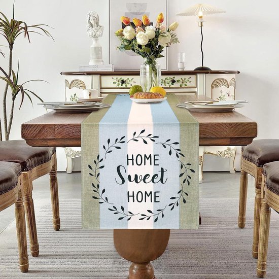 Tafelloper vintage woonkamer 40 x 140 cm wit - boerderij rustiek groen - blauw lente... | bol