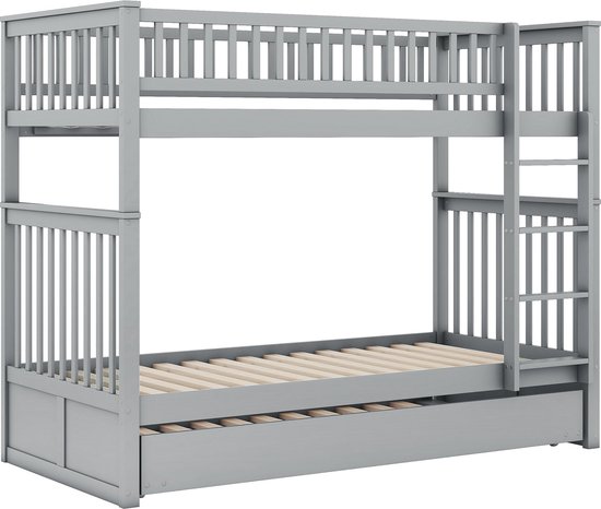 Merax Stapelbed 90x200 cm met Uittrekbed - Hoge Reling en Stevige Trap ...