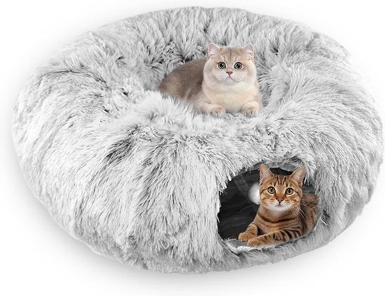 Ronde matras kattentunnel - opvouwbare kattenbuis met gaten - grijs ...